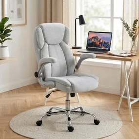 HOMCOM Ergonomická židle, vysoké opěradlo, potištěný samet, sklápěcí podloketníky, krémová