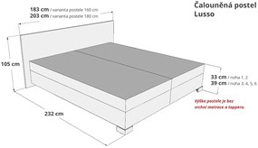NEW DESIGN postele Zvýšená čalouněná postel LUSSO s úložným prostorem, 160×200 cm Velikost postele: 160 × 200 cm