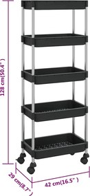 Kuchyňský vozík s 5 patry černý 42x29x128 cm železo a ABS 336331