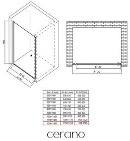 CERANO - Sprchové křídlové dveře Antelo L/P - 6 mm - černá matná, transparentní sklo - 120x190 cm - ROZBALENO