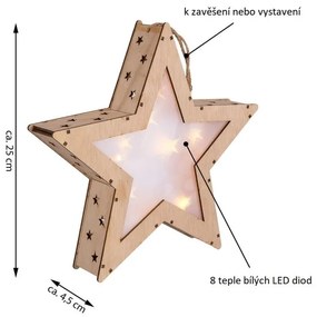 Nexos  65861 Vánoční dřevěná hvězda s 3D efektem, 8 LED