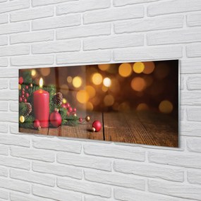 akrylový obraz Svíčka větvičky cetky prkno 120x60 cm