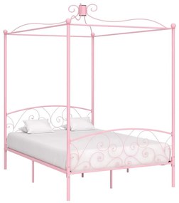 Petromila Rám postele s nebesy růžový kovový 140 x 200 cm