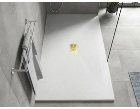 Mexen Hugo, obdélníková sprchová vanička SMC 200 x 100 cm, bílá, zlatá krytka, 42101020-G