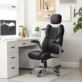 Ergonomická otočná židle, kancelářská židle se skládacími rameny, černá
