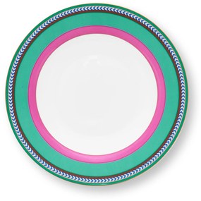 Pip Studio Pip Chique Stripes hluboký talíř ∅23,5cm, růžovo-zelený (Porcelánový talíř Ø 23,5cm)