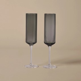 Ferm Living Sklenice Ripple Champagne Smoked Grey – set 2 ks, šedá barva, sklo, 150 ml