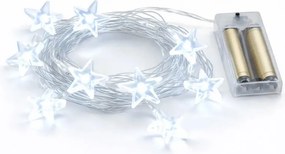 LED světýlka na baterie, hvězdičky, 1,8 m, ledově bílá, čirá barva kabelu, IP20, 2 × AA