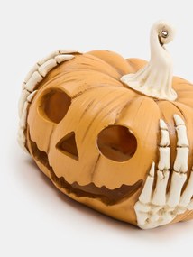 Sinsay - Halloweenský svícen na LED svíčky ve tvaru dýně s kostlivými rukama - oranžová
