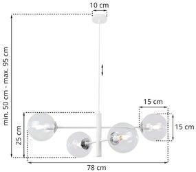 Závěsné svítidlo Paris, 4x transparentní skleněné stínítko, W/CH