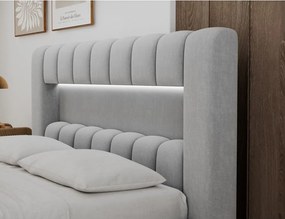 Světle šedá čalouněná dvoulůžková postel s úložným prostorem s roštem 160x200 cm Lamica – ELTAP
