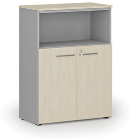 Kombinovaná kancelářská skříň PRIMO GRAY, 1087 x 800 x 420 mm, šedá/wenge