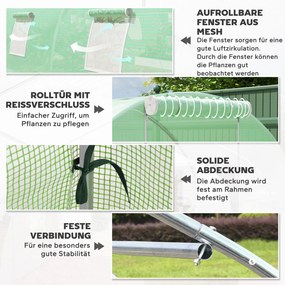 Fóliový skleník, průchozí, 8 oken se sítí proti hmyzu, robustní fólie, ocelový rám, 6 x 3 x 2 m, zelený