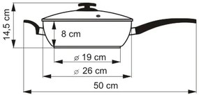 KOLIMAX - české nerezové nádobí Pánev s rukojetí a úchytem, se skleněnou poklicí KOLIMAX CERAMMAX PRO COMFORT - granit černá, vysoká, 26 cm