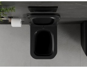 Mexen Madox, Rimless závěsná wc mísa 515x365x350 mm s pomalu padajícím sedátkem SLIM z duroplastu, černá matná, 30154070
