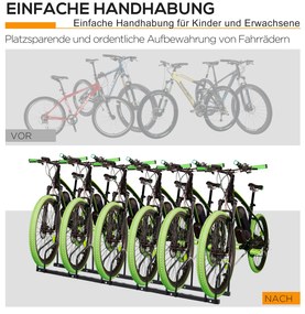 HOMCOM Stojan na kola Stojan na kola odolný proti povětrnostním vlivům Odolný pro montáž na podlahu i stěnu Ocelový až pro 6 kol Černý 179 x 33 x 27 …