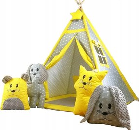 Dětský stan TEEPEE (TÝPÍ) EXCLUSIVE s doplňky - ŽLUTOŠEDÝ