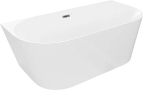 Mexen Oval Slim, volně stojící vana ke stěně 170 x 80 cm, bílá lesklá, grafitová přepad, 52661708000-66