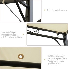 Zahradní altán Outsunny s markýzou 3 x 2,5 m – UV ochrana, skládací boční střecha, ocel + polyester, krémově bílá + černá