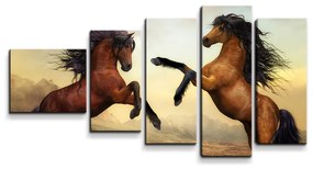 Sablio Obraz - 5-dílný Vzpínající se koně - 100x60 cm