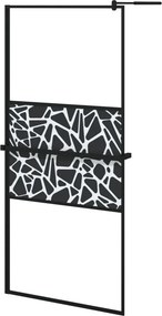 Zástěna do průchozí sprchy s policí černá 90x195 cm ESG/hliník 3185464