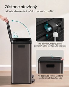 Odpadkový koš s víkem JORDAN 2x30 L tmavě šedý II