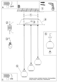 Závěsné svítidlo Alino, 3x grafitové skleněné stínítko