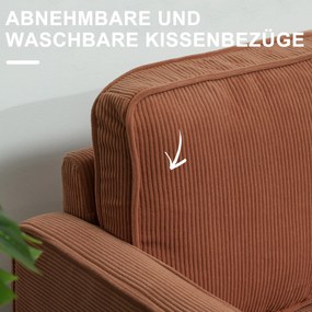 HOMCOM Dvoumístná Malá Pohovka s Područky, Úložným Prostorem, Moderní Čalouněná Pohovka s Vzhledem Žebrovaného Veluru, Dřevěné Nohy, Polštáře, Lovese…