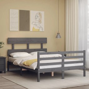Rám postele s čelem šedý 140 x 190 cm masivní dřevo,  3195073