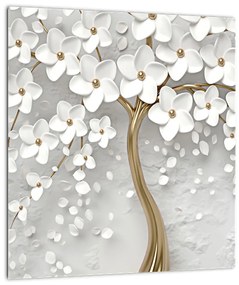 Obraz bílého stromu s květinami (30x30 cm)