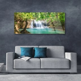 akrylový obraz Vodopád Jezero Les Příroda 125x50 cm
