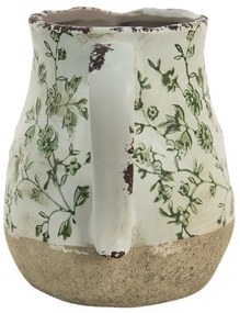 Keramický dekorační džbán se zelenými květy Carlijn M – 16x13x15 cm
