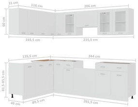 vidaXL Marketos 11dílná sada kuchyňských skříněk "Lyon" bílá, dřevěné