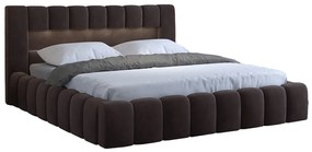 Manželská postel 140 cm Luxa (tmavě hnědá) (s roštem, úl. prostorem a LED). 1041552