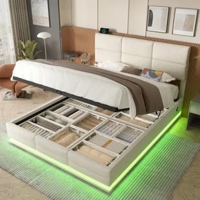 Aosom Sametově čalouněná postel má rozměry 180 x 200 cm, disponuje nastavitelnou výškou čela, LED osvětlením a XXL úložným prostorem. Dodává se bez m…