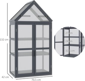 Outsunny Cold Frame Mini Greenhouse 3 Level Greenhouse Plant Bed with Hinged Roof Wooden Double Doors Natural 70,5 x 42 x 132 cm | Aosom