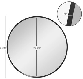 HOMCOM nástěnné zrcadlo 60 x 60 cm kulaté koupelnové zrcadlo s hliníkovým rámem, dekorativní zrcadlo do koupelny obývacího pokoje předsíně ložnice če…