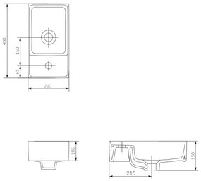 Cersanit K114-004 - Umyvadlo na desku CREA 22x40 cm keramika/lesklá bílá