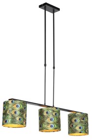 Závěsná lampa s velurovými odstíny páv se zlatem 20cm - Combi 3 Deluxe