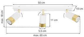 Stropní svítidlo HUGO, 3x bílé/zlaté kovové stínítko, (možnost polohování)