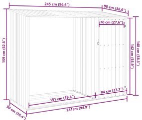 vidaXL Marketos Zahradní kůlna na dříví hnědá 245x98x159 cm pozinkovaná ocel