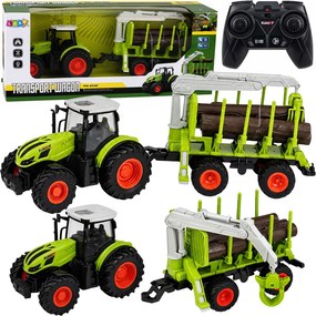 LEAN Toys Dálkově ovládaný traktor RC s lesním přívěsem a drapákem na dřevo v měřítku 1:24