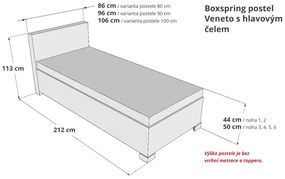 NEW DESIGN postele Postel boxspring VENETO s úložným prostorem a hlavovým čelem, 80×200 cm Velikost postele: 80 × 200 cm, Strana: Pravá