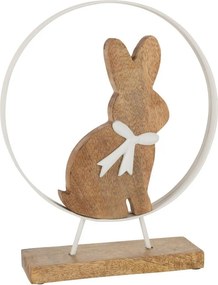 Dřevěná dekorace králíček s mašlí na podstavci - Ø 21*4*31cm