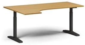 Výškově nastavitelný stůl, elektrický, 675-1325 mm, rohový levý, deska 1800x1200 mm, černá podnož, buk