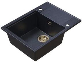 Sink Quality Sink55, kuchyňský granitový dřez 620x460x215 mm + zlatý sifon, černá skvrnitá, SKQ-SINK.B.1KKO.XG