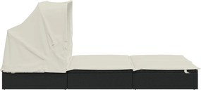 Lehátko se skládací střechou pro 2 černé 213x118x97cm polyratan 319650