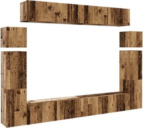 Sada 8 kusů nástěnné TV skříňka starého dřeva kompozitní dřevo 3329011