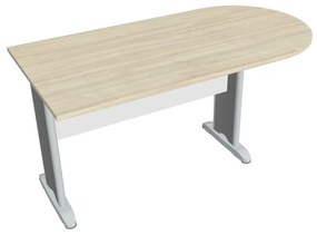 Stůl jednací oblouk 160 cm - Hobis Cross CP 1600 1 Dekor stolové desky: akát, Dekor lamino podnože: bílá, Barva nohou: Stříbrná