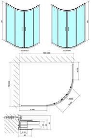 Polysan Polysan, EASY BLACK čtvrtkruhová sprchová zástěna 1000x800mm, L/R, čiré sklo, EL2915B